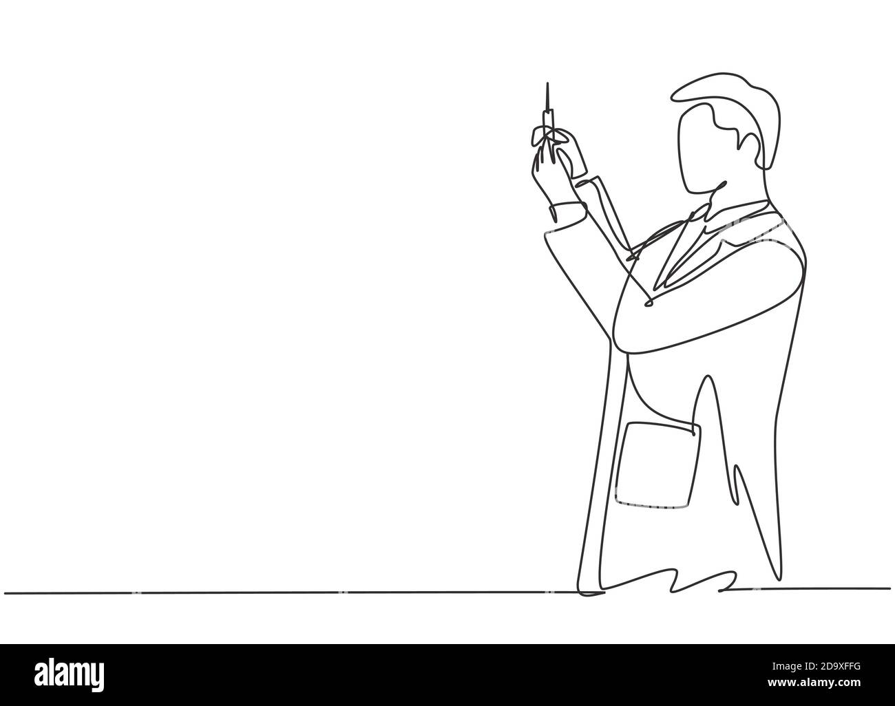 Single continuous line drawing of male doctor measure proper dose about ...