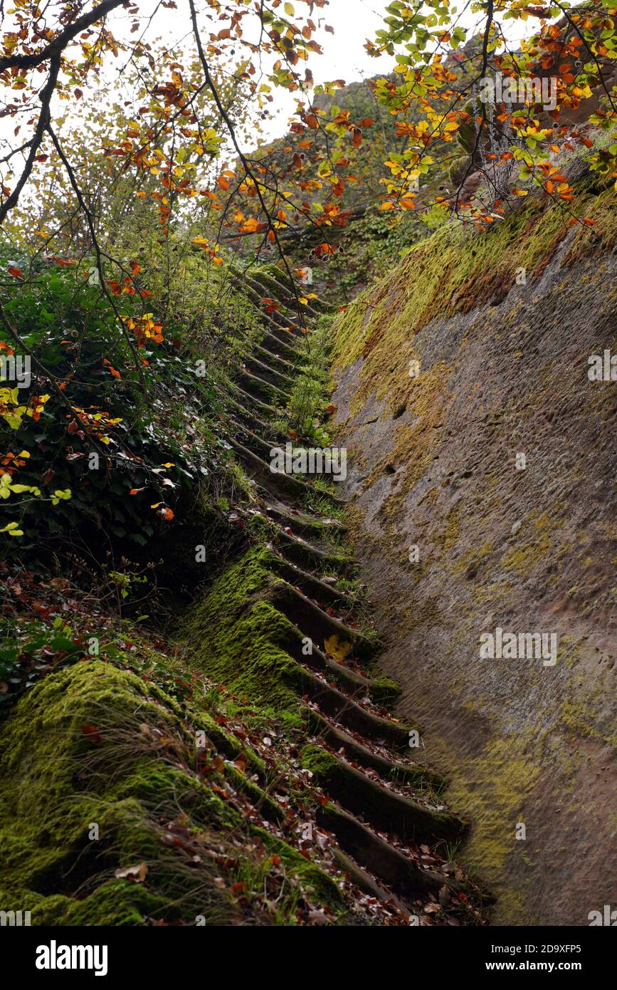 Stone staircase made of red natural stone Stock Photo - Alamy