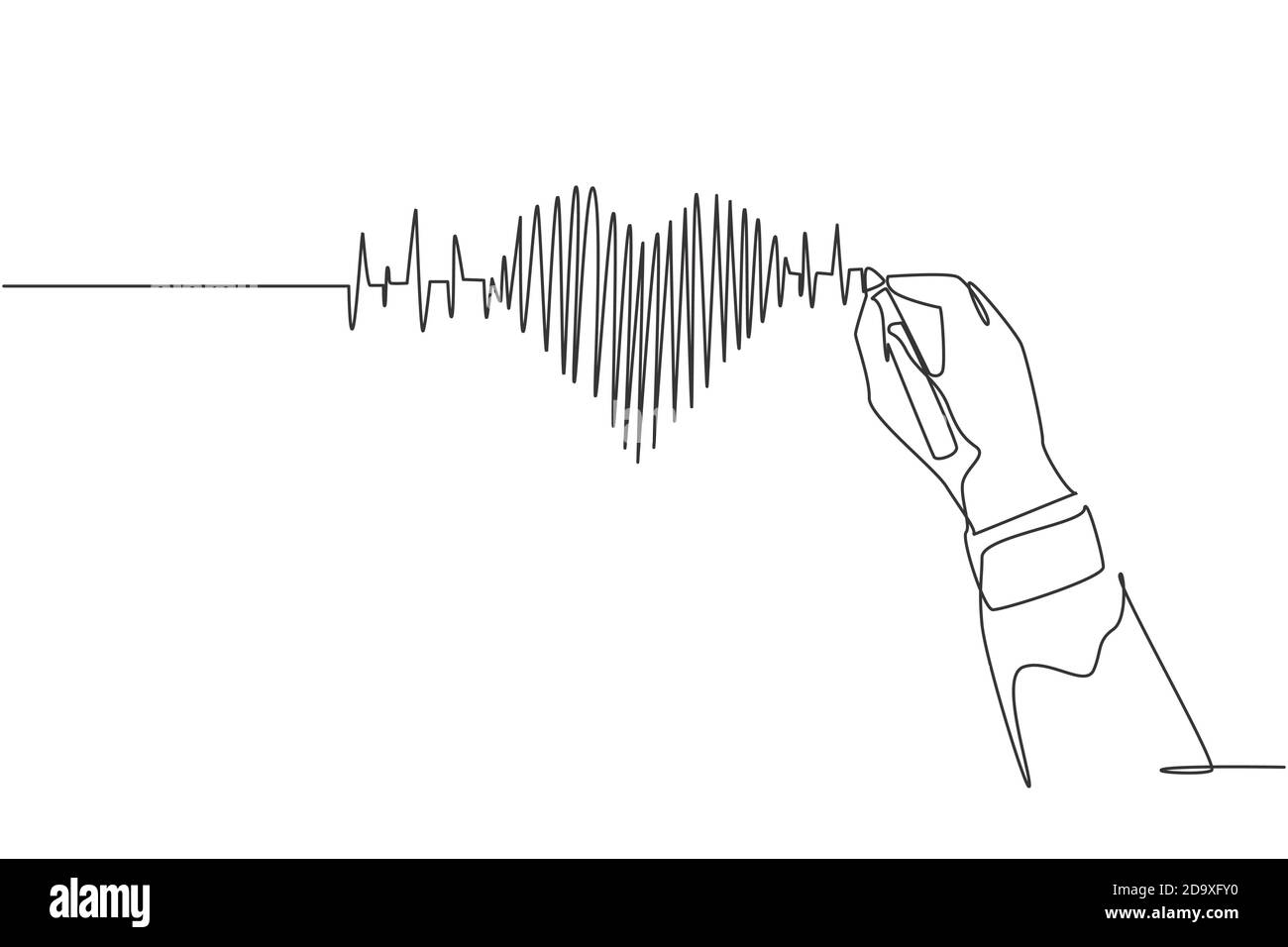 One continuous line drawing of hand drawing human heart beat pulse ...