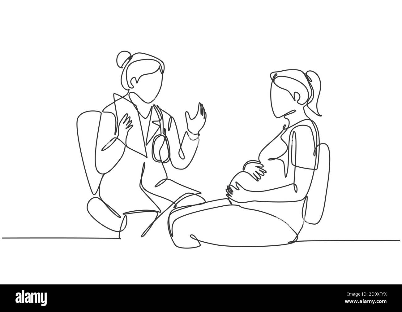 One single line drawing of female obstetrics and gynecology doctor ...