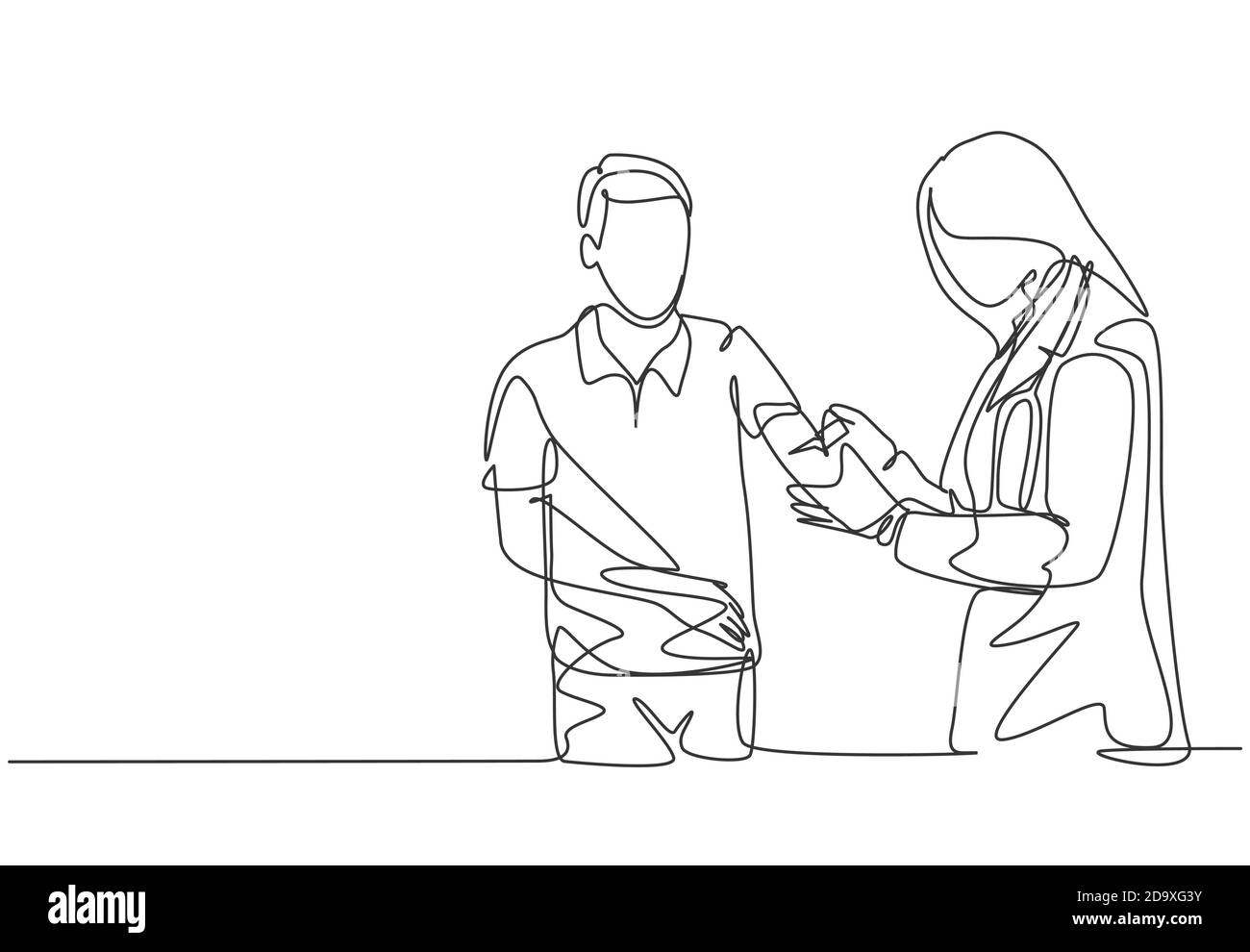 Single continuous line drawing of young female doctor giving vaccine ...