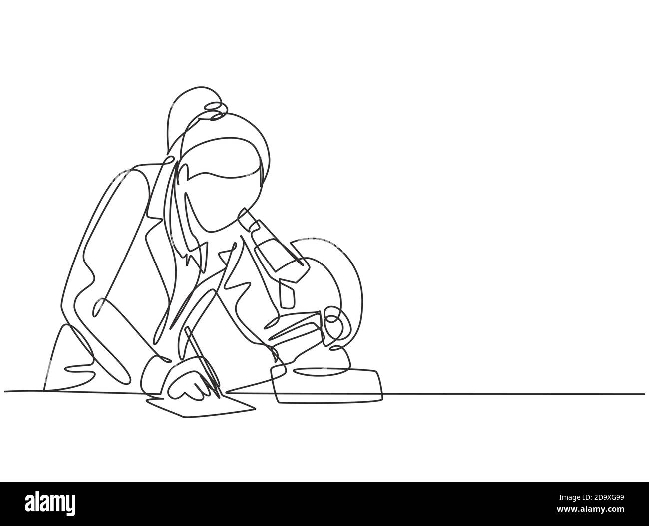 Single line drawing woman microscope hi-res stock photography and ...