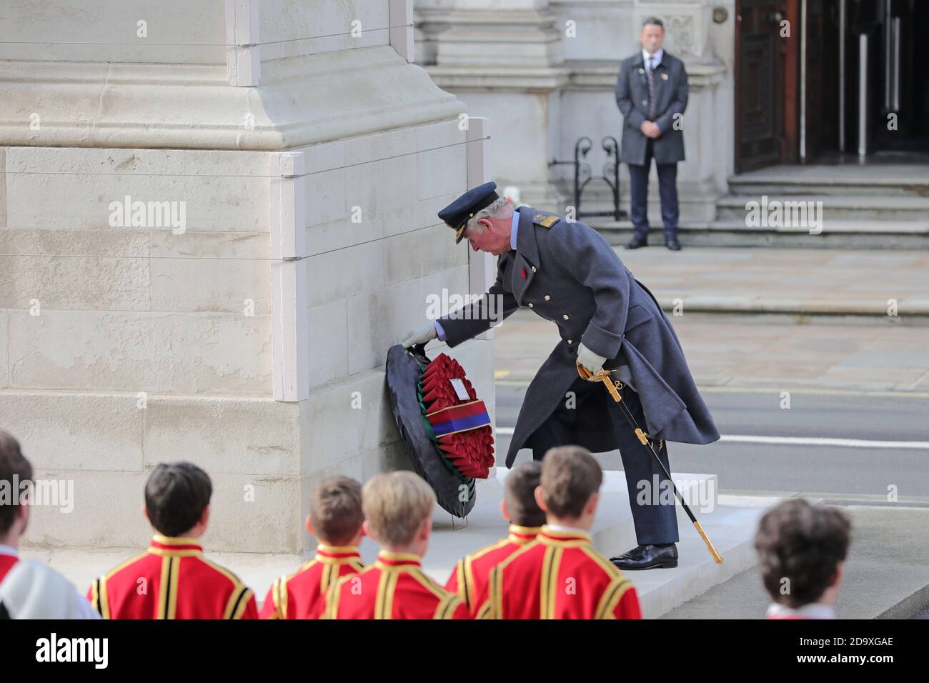 The Prince of Wales lays a wreath during the Remembrance Sunday service ...