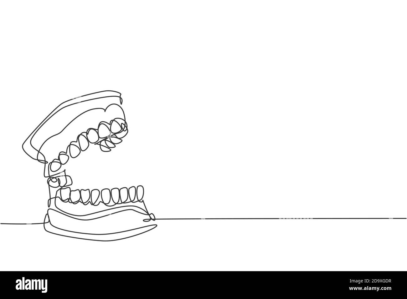 One continuous line drawing of anatomical complete adult human teeth ...