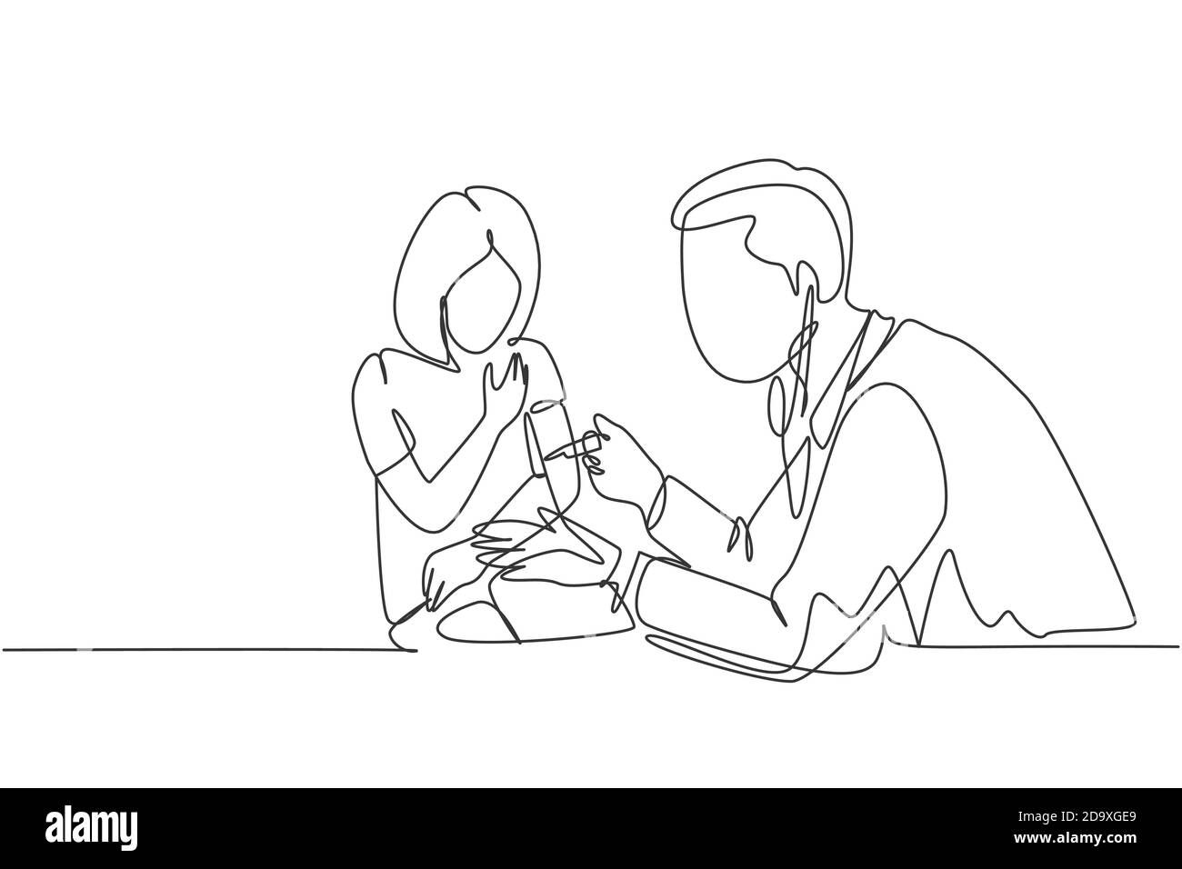 One single line drawing male pediatric doctor giving vaccine injection ...