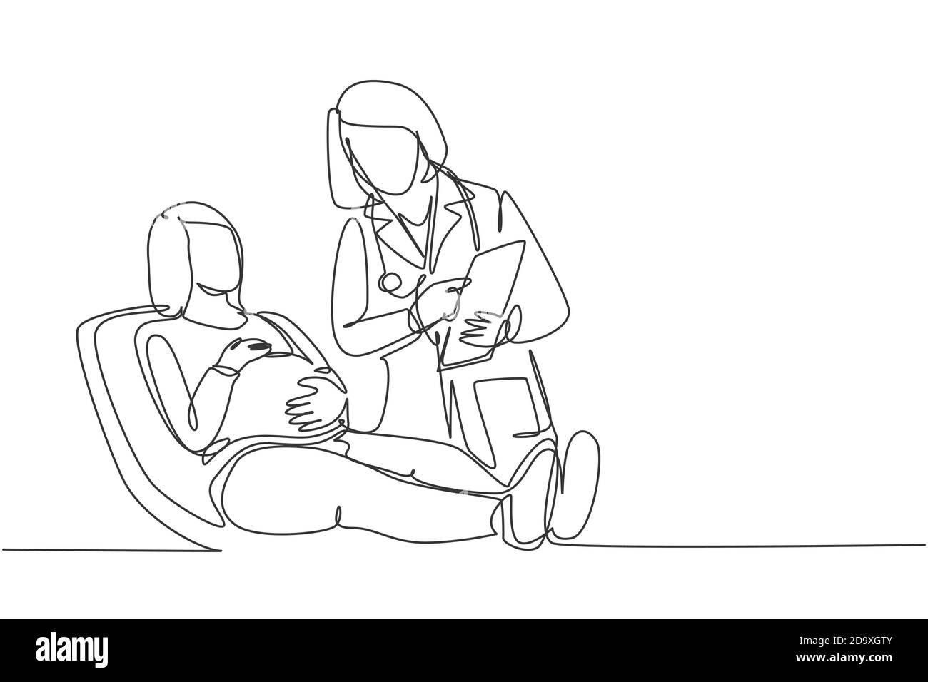 One single line drawing of female obstetrics and gynecology doctor ...