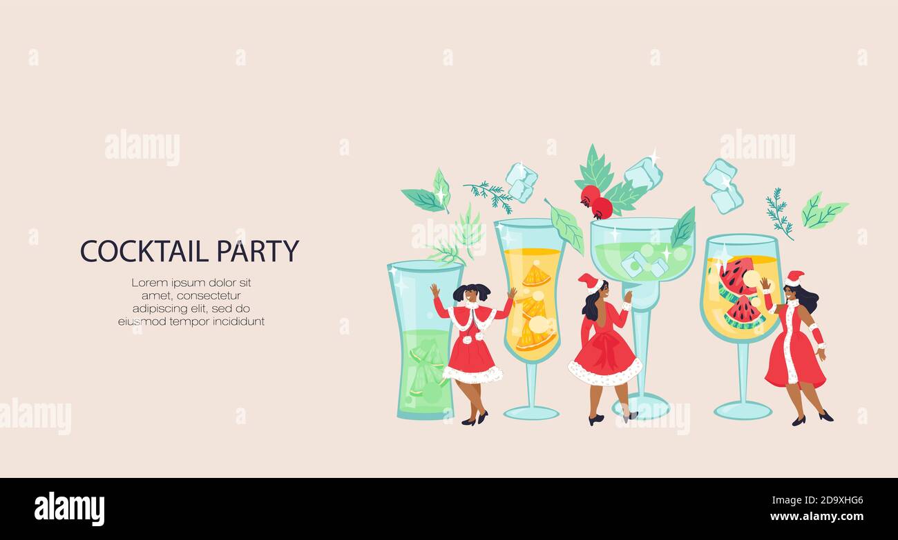 Christmas cocktail festive party website banner flat vector ...