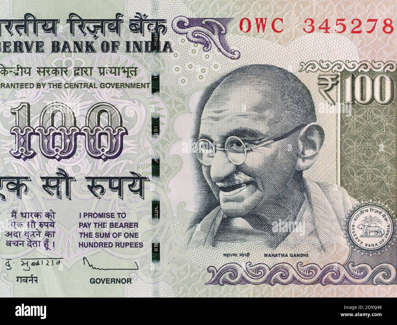 Indian 100 rupee banknote, Mahatma Gandhi, India money closeup Stock ...