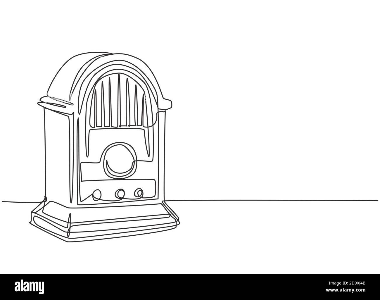 Single continuous line drawing of retro old fashioned analog desk radio ...