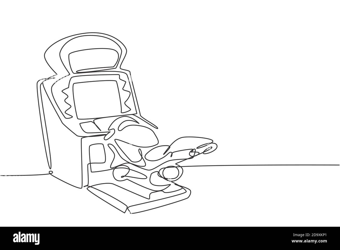 One continuous line drawing of retro old classic motorcycle racing ...