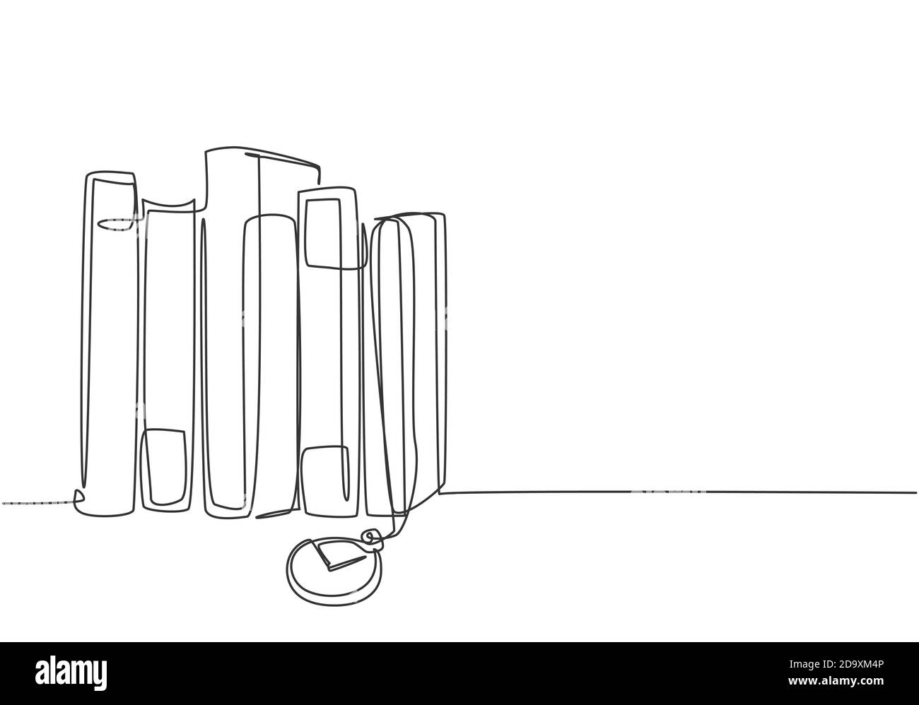 One single line drawing stack of retro old classic books line with ...