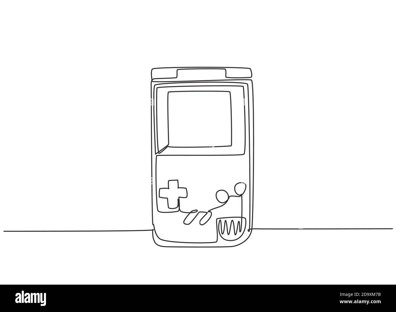 Single continuous line drawing of portable arcade video game watch ...
