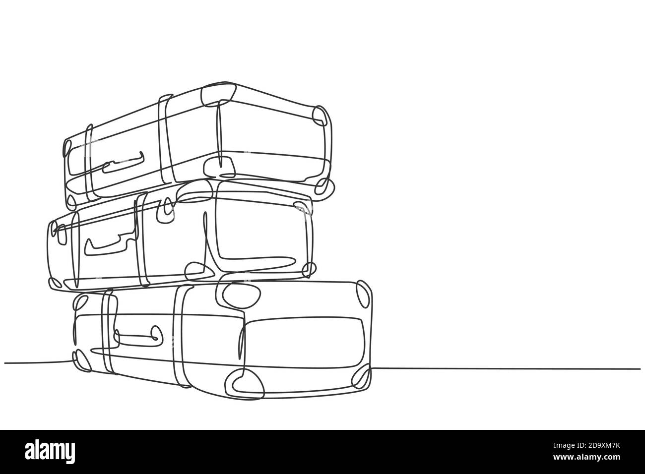 One continuous line drawing of old retro vintage leather suitcases ...