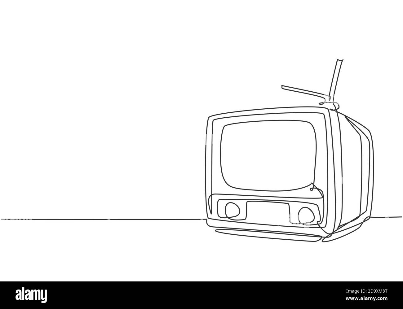 One continuous line drawing of retro old classic television with ...