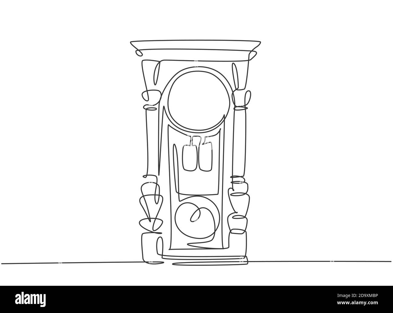 One single line drawing of retro old classic wooden wall clock. Vintage ...