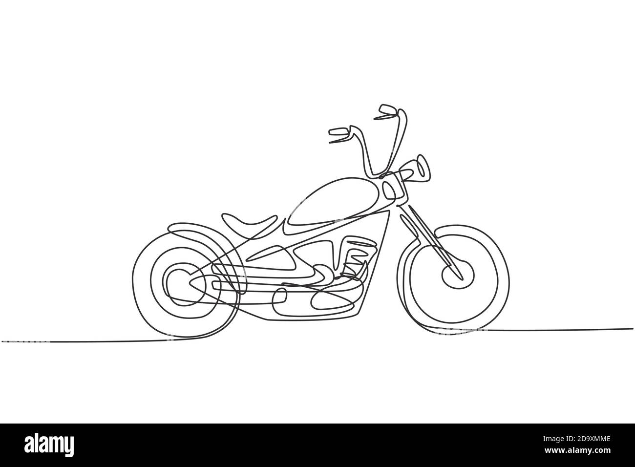 One continuous line drawing of retro old vintage chopper motorcycle ...