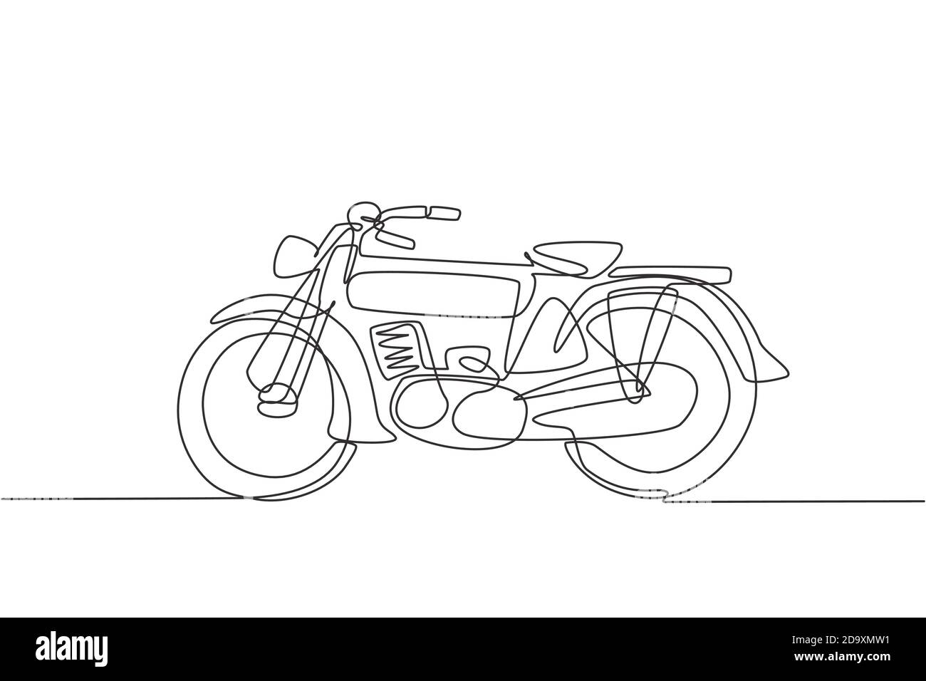 One single line drawing of old retro vintage motorcycle. Vintage ...