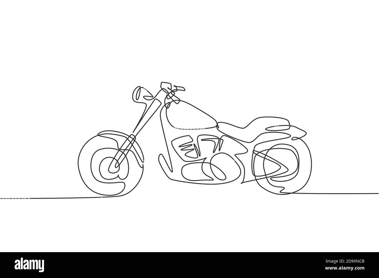 Single continuous line drawing of old classic vintage motorcycle symbol ...