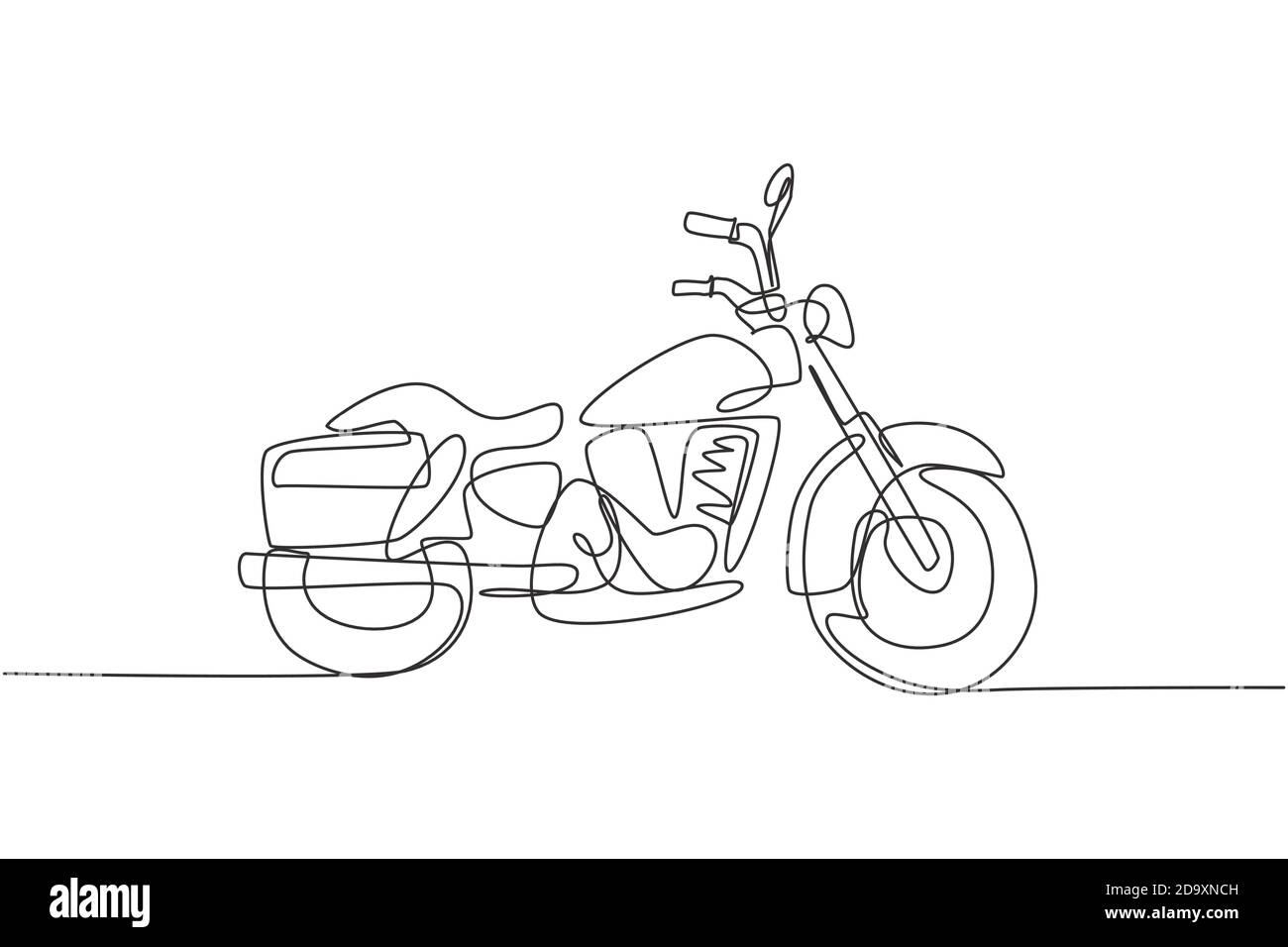 Single continuous line drawing of old classic vintage motorcycle symbol ...