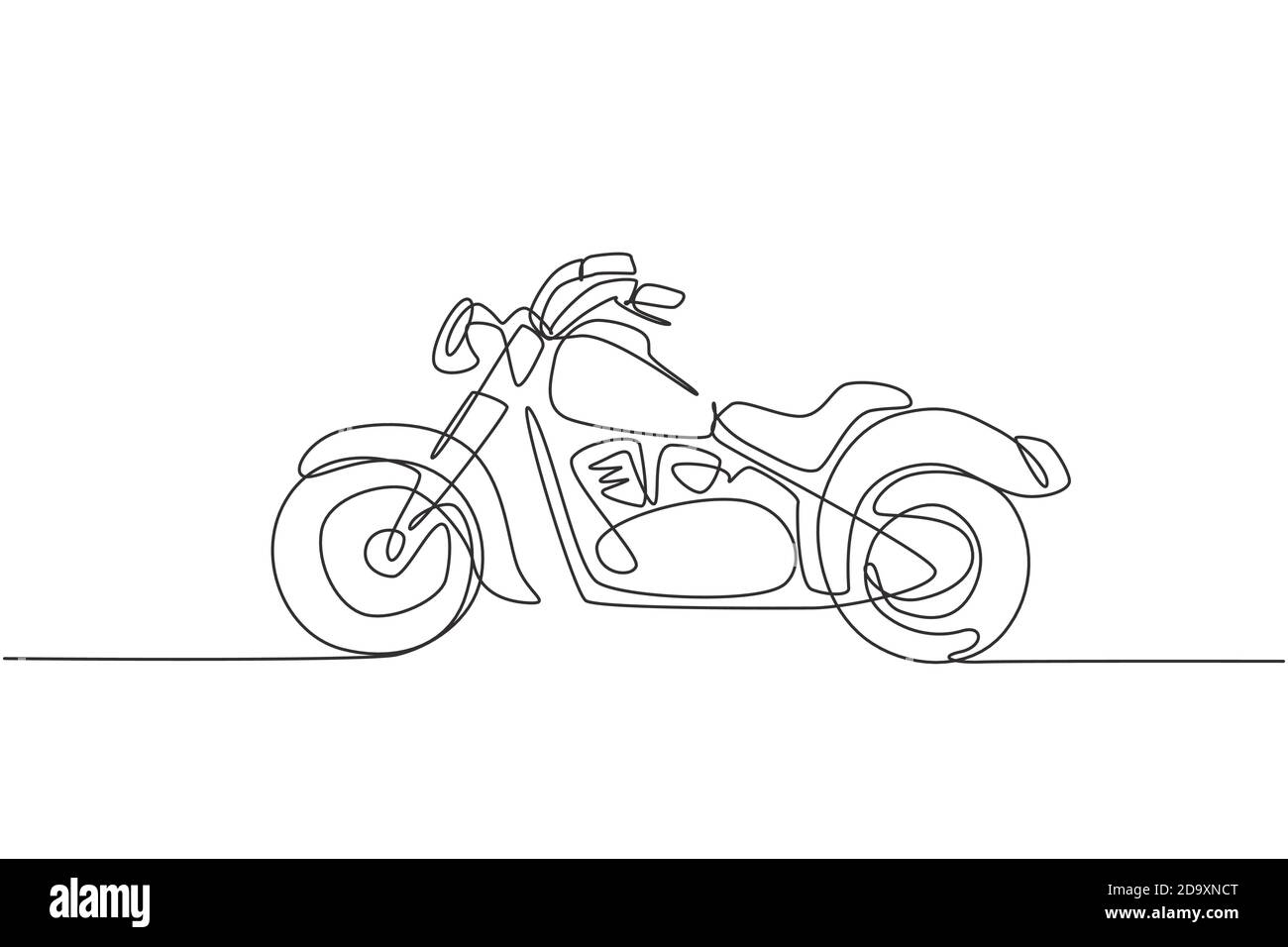 One continuous line drawing of retro old vintage motorcycle icon ...