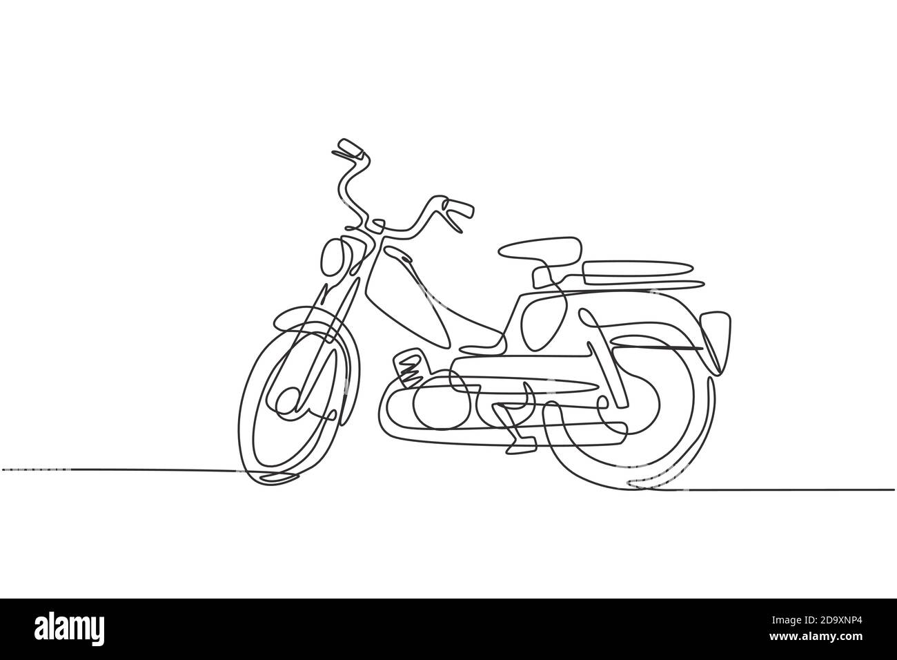 One continuous line drawing of retro old vintage motorcycle icon ...