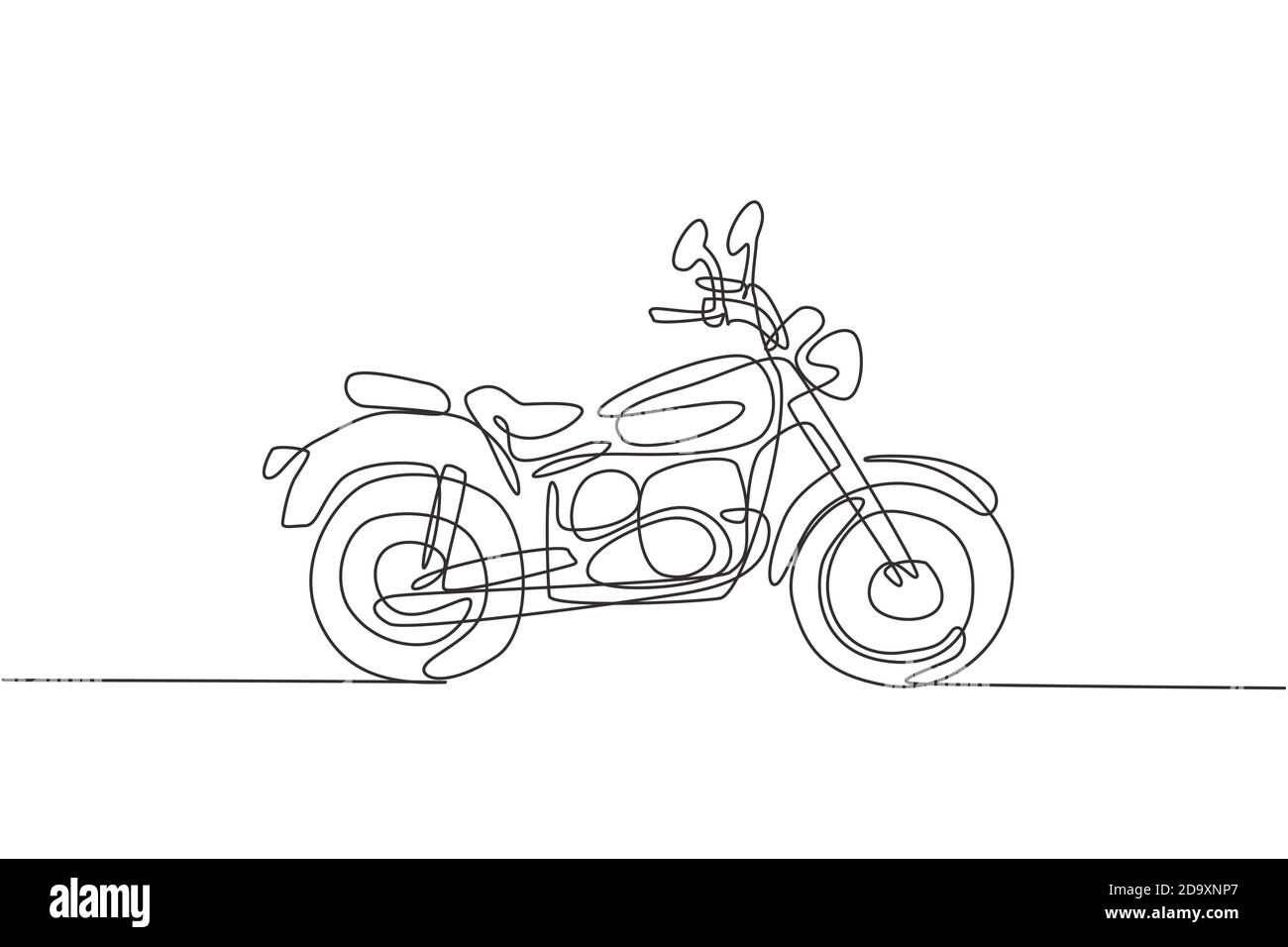 Single continuous line drawing of old classic vintage motorcycle symbol ...