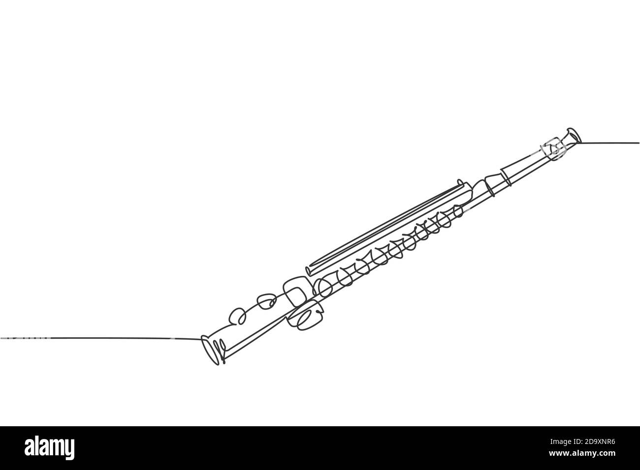 One continuous line drawing of classical flute. Wind music instruments ...