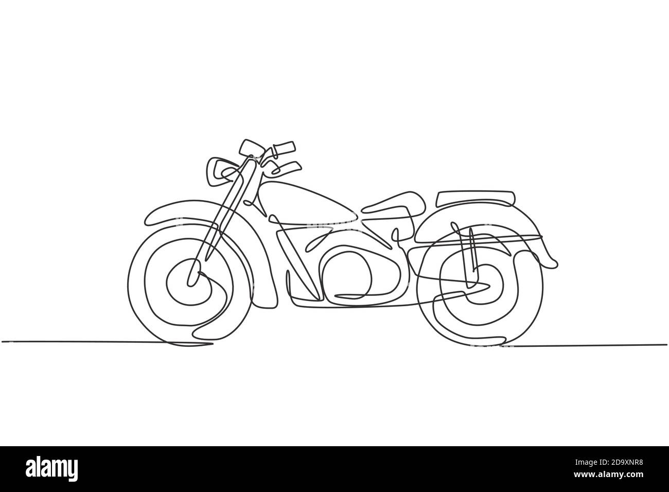 Single continuous line drawing of old classic vintage motorcycle symbol ...