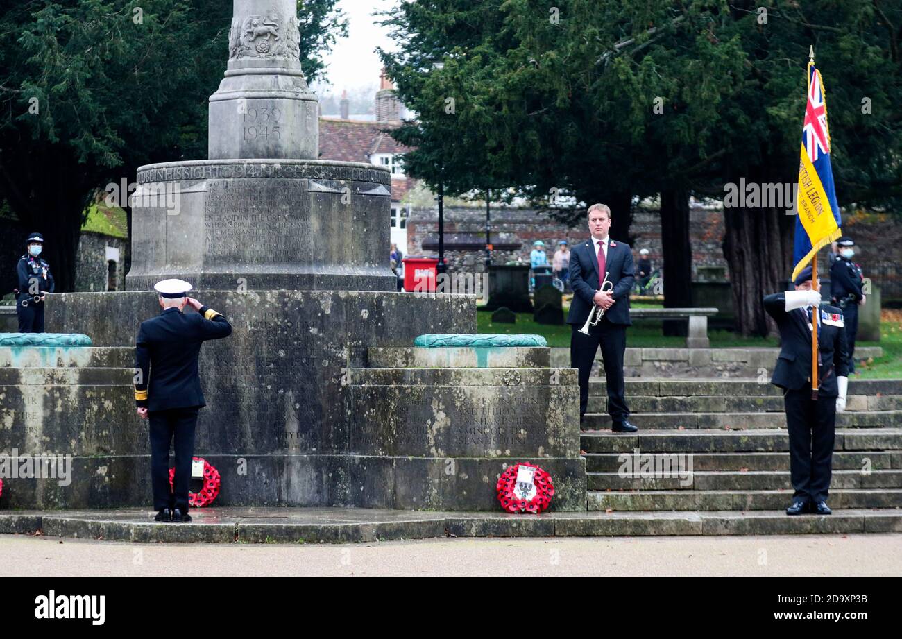 Vice-Lord Lieutenant, Rear Admiral Iain Henderson (left), lays a wreath at the war memorial ...