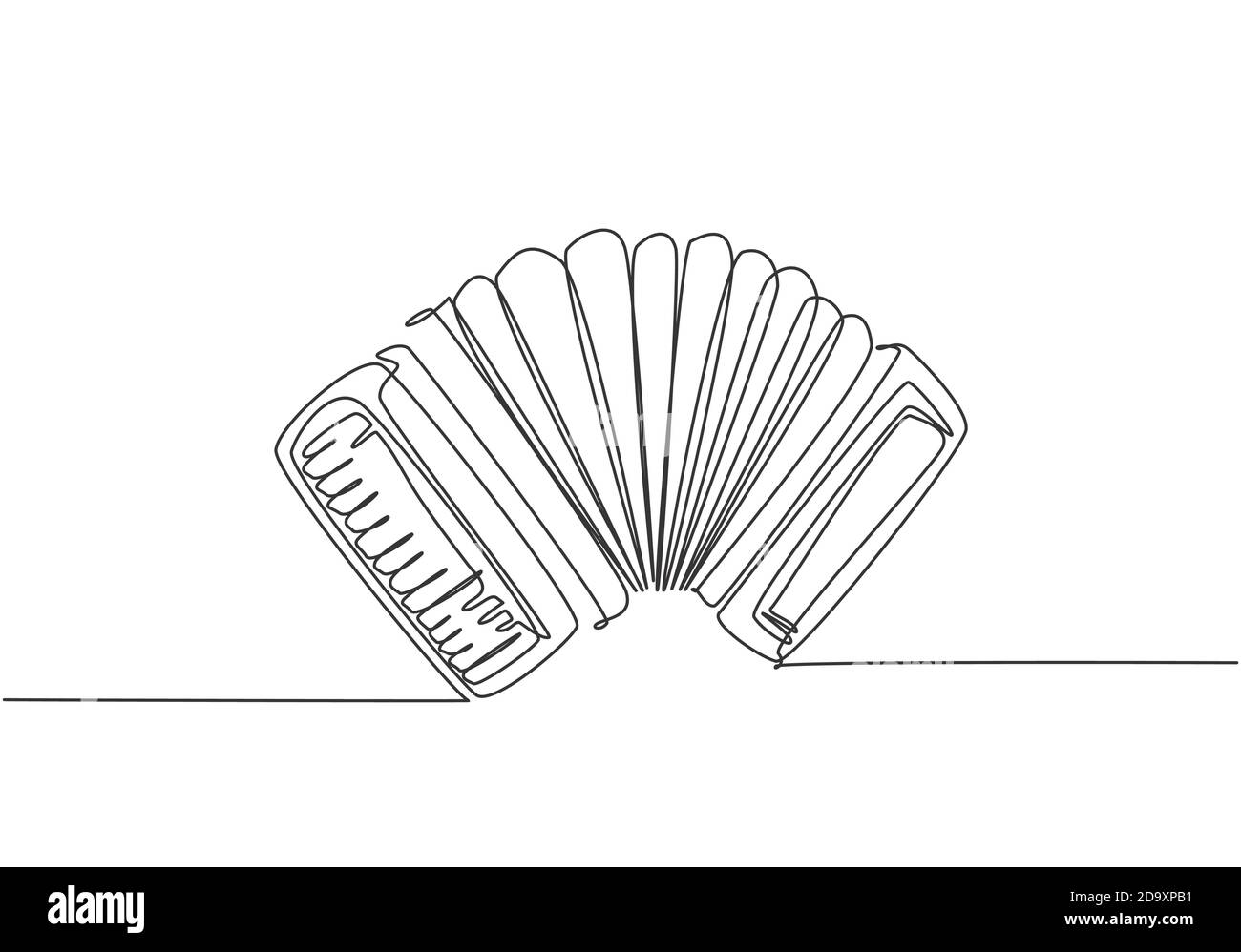 One continuous line drawing of classic accordion. Dynamic music ...