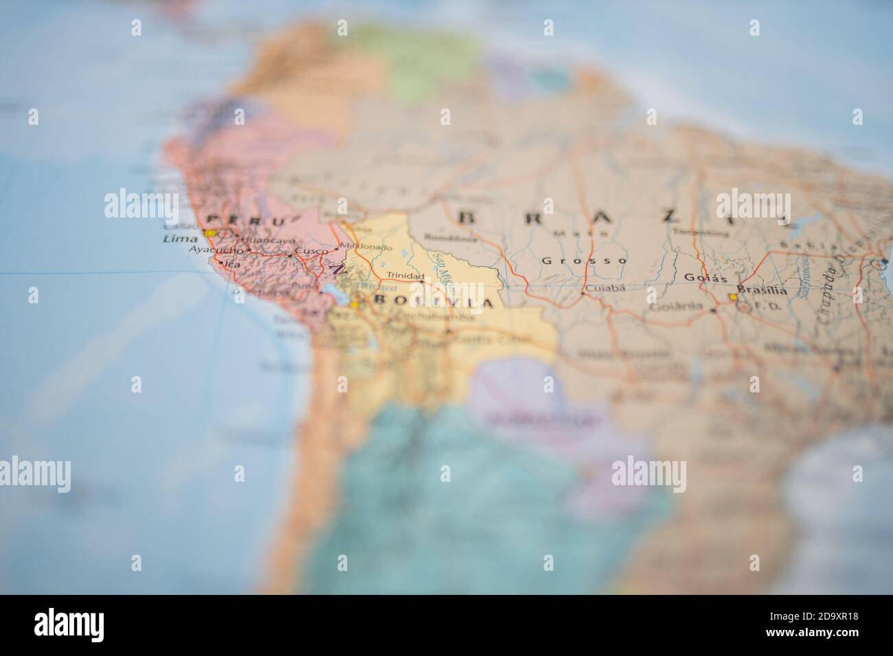 The Country of Bolivia on a Colorful and Blurry South America Map Stock ...