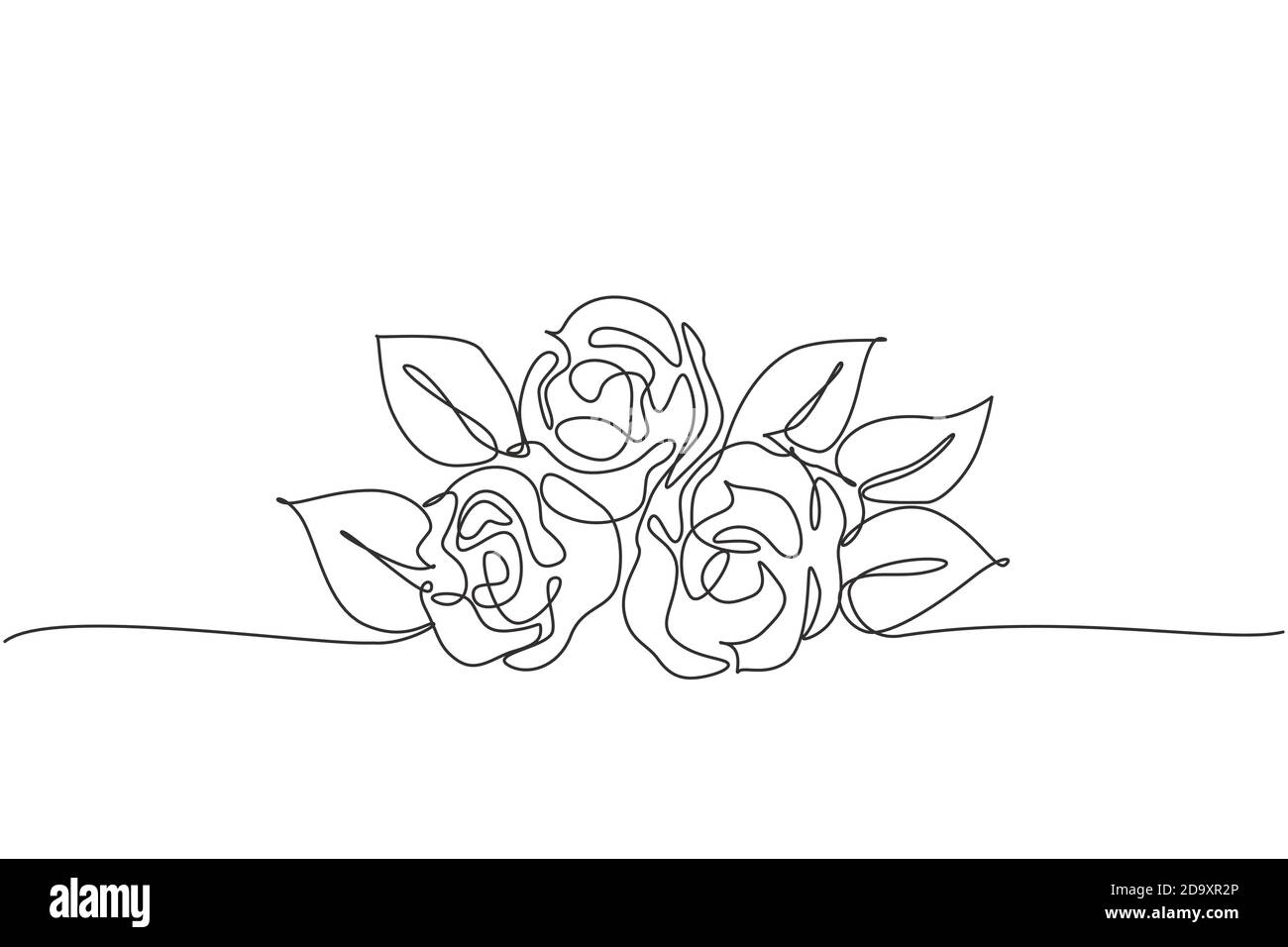 Single Continuous Line Drawing Of Fresh Romantic Beautiful Rose Flower