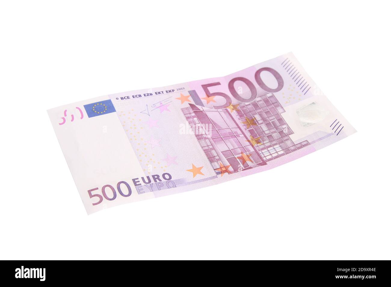 Top view closeup of a 500 euro money banknote isolated on a white ...