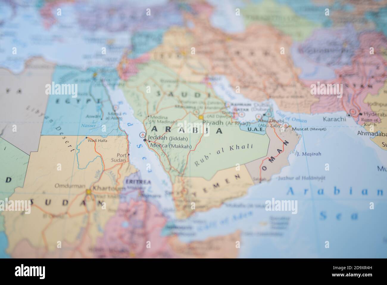 The Country of Saudi Arabia on a Colorful and Blurry Middle East Map ...
