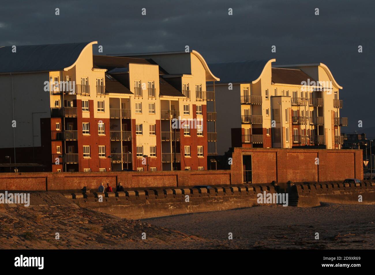 Scotland Ayrshire Sunset Ayr Bay and harbour Reflection of flats in the ...