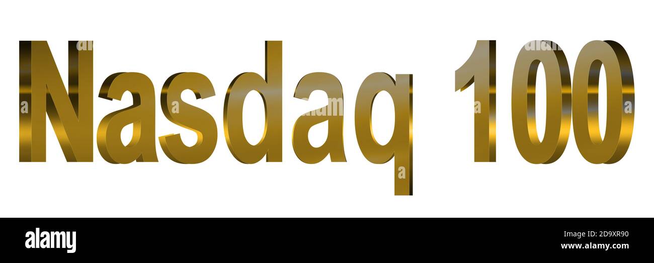 3D Nasdaq 100 Text gold isolated on white Stock Photo - Alamy