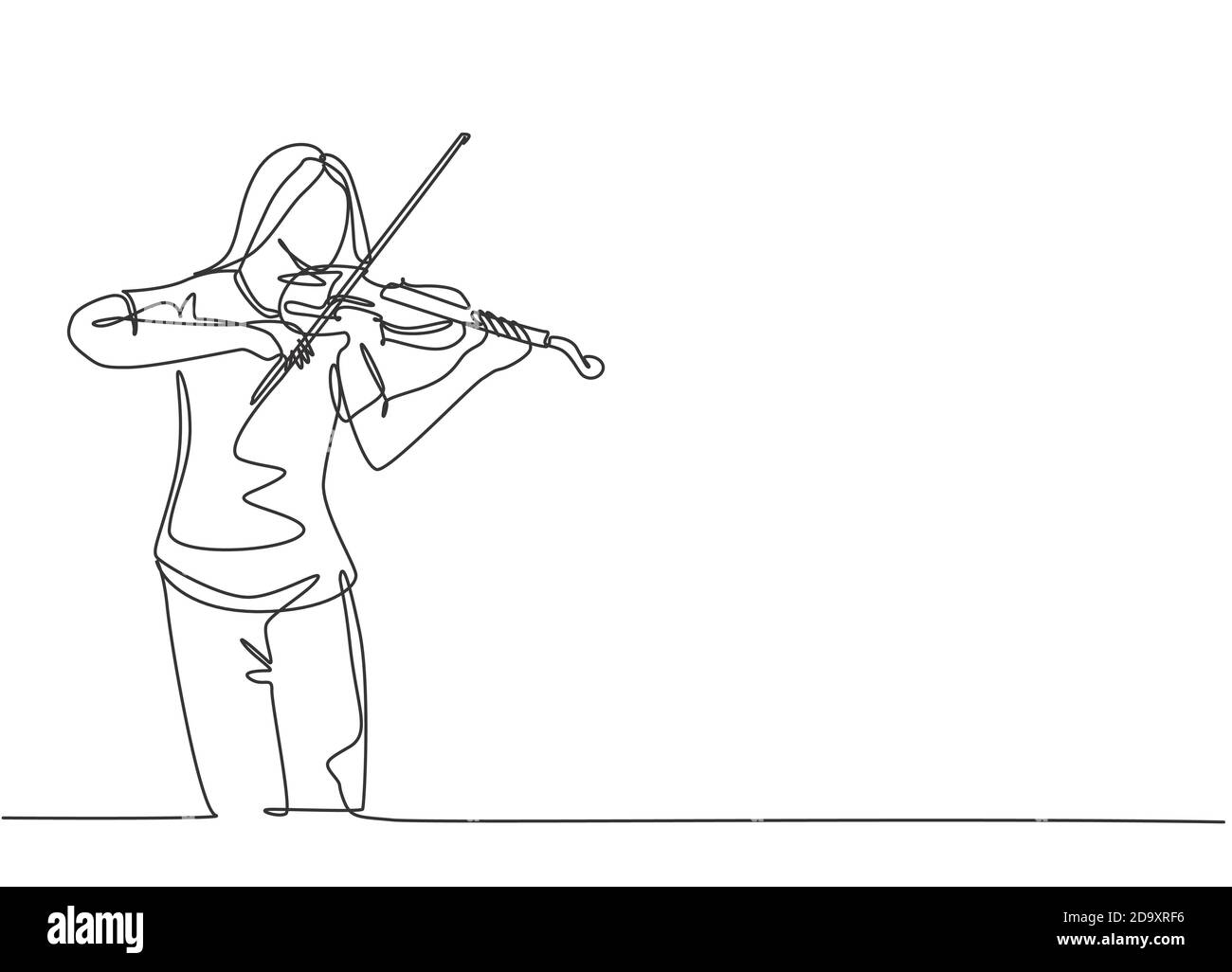 One continuous line drawing of young happy female violinist performing ...