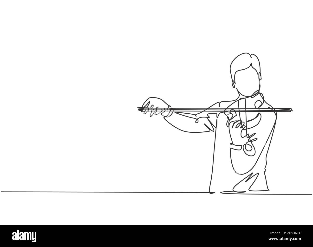 One single line drawing of male violinist performing to play violin on ...