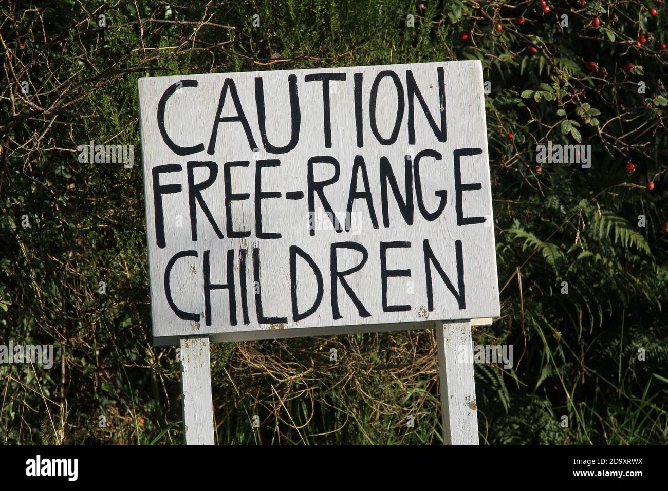 Straiton, Ayrshire, Scotland, UK Hand painted road sign reading Caution ...
