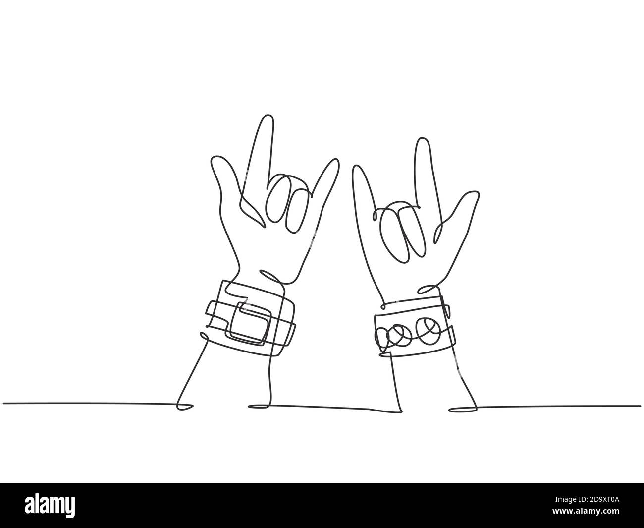 Single continuous line drawing of rocker showing hand gesture of rock ...