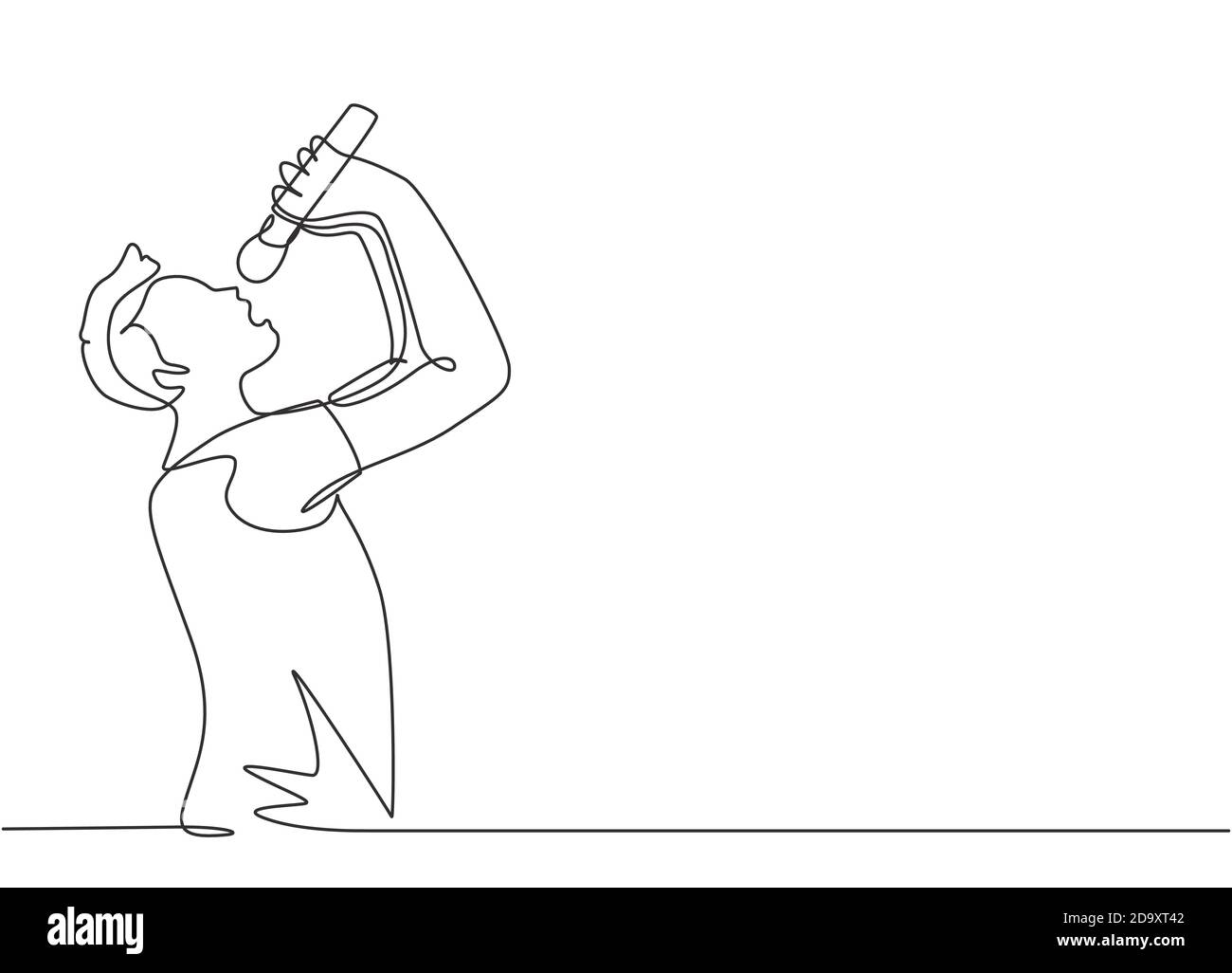 Single continuous line drawing of young happy male rocker singer ...