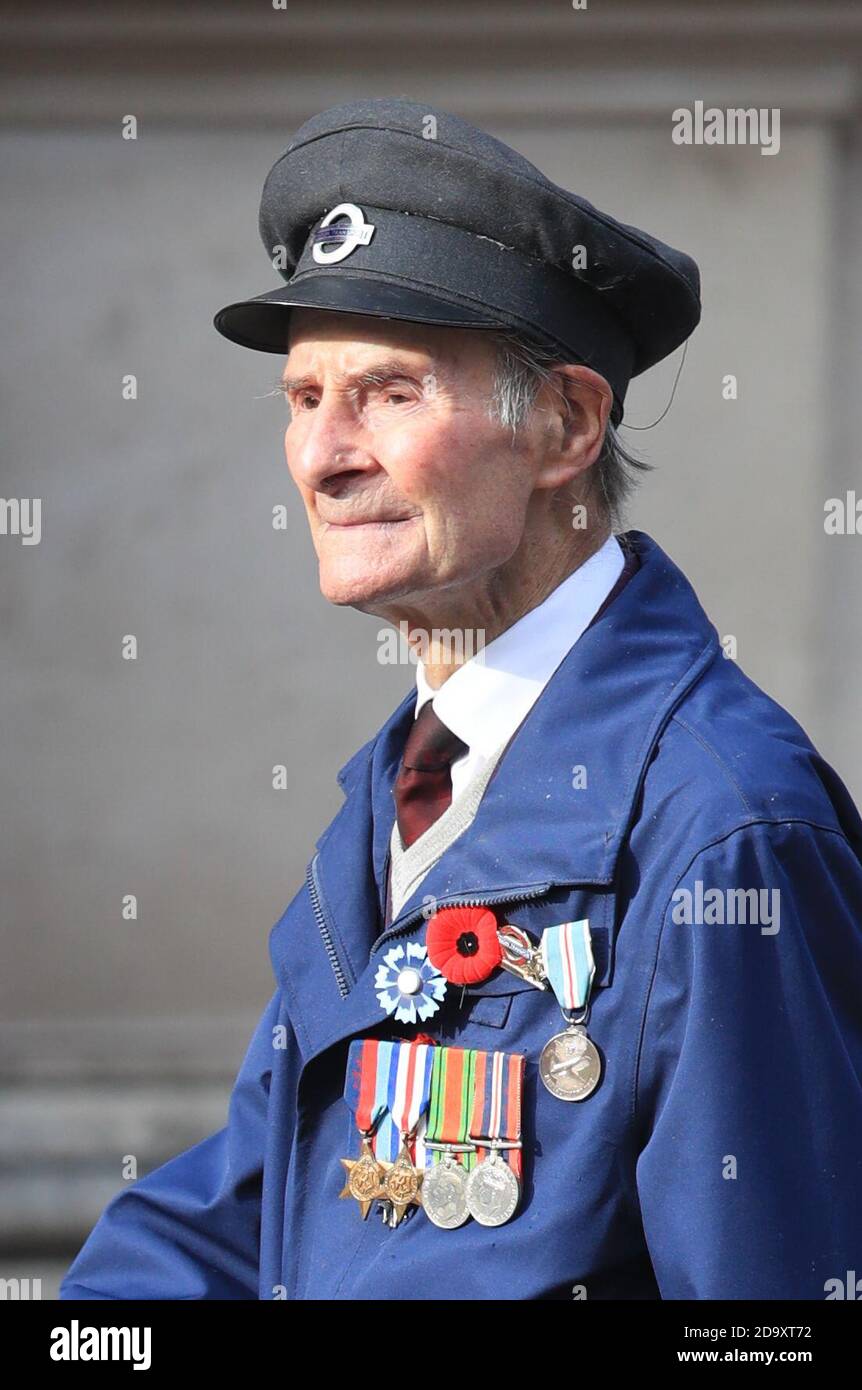 D-Day veteran John Aitchison, 96, during the Remembrance Sunday service ...
