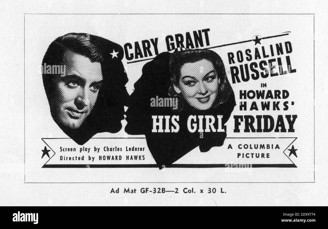 Cary Grant And Rosalind Russell In His Girl Friday 1940 Director Howard