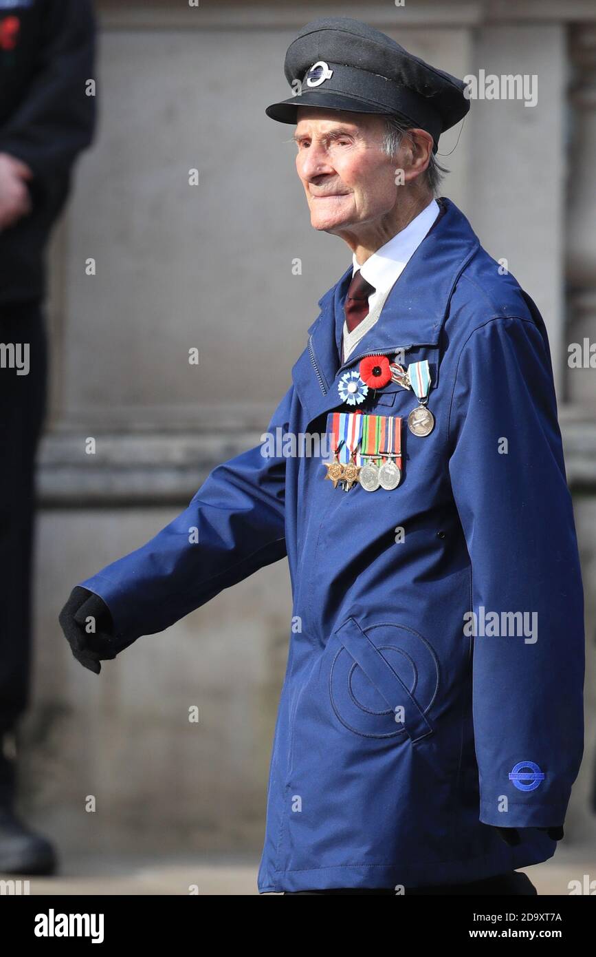 D-Day veteran John Aitchison, 96, during the Remembrance Sunday service ...