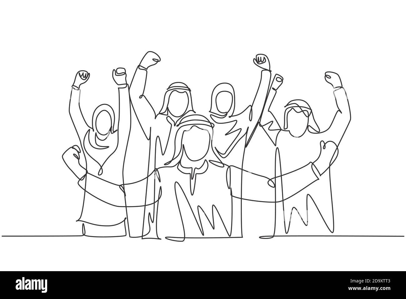 One single line drawing of young muslim business people show solid ...