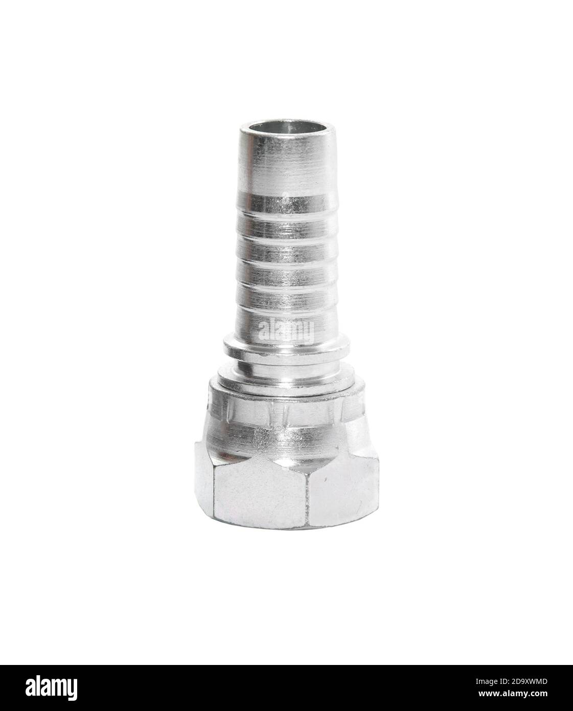 Closeup of silver hose fittings isolated on a white background Stock ...