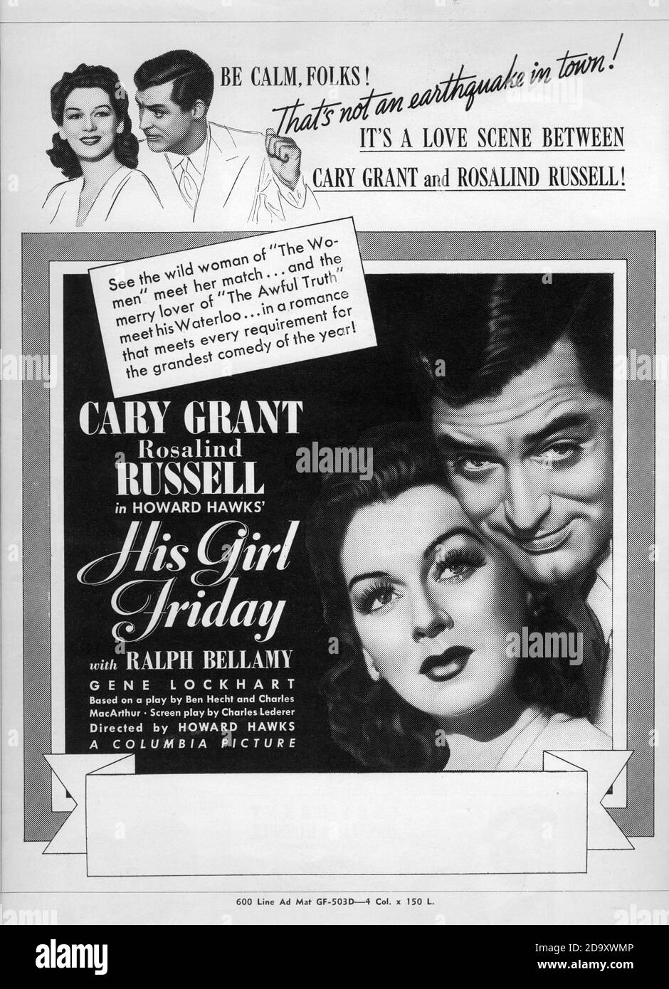 Cary grant and rosalind russell Black and White Stock Photos & Images ...