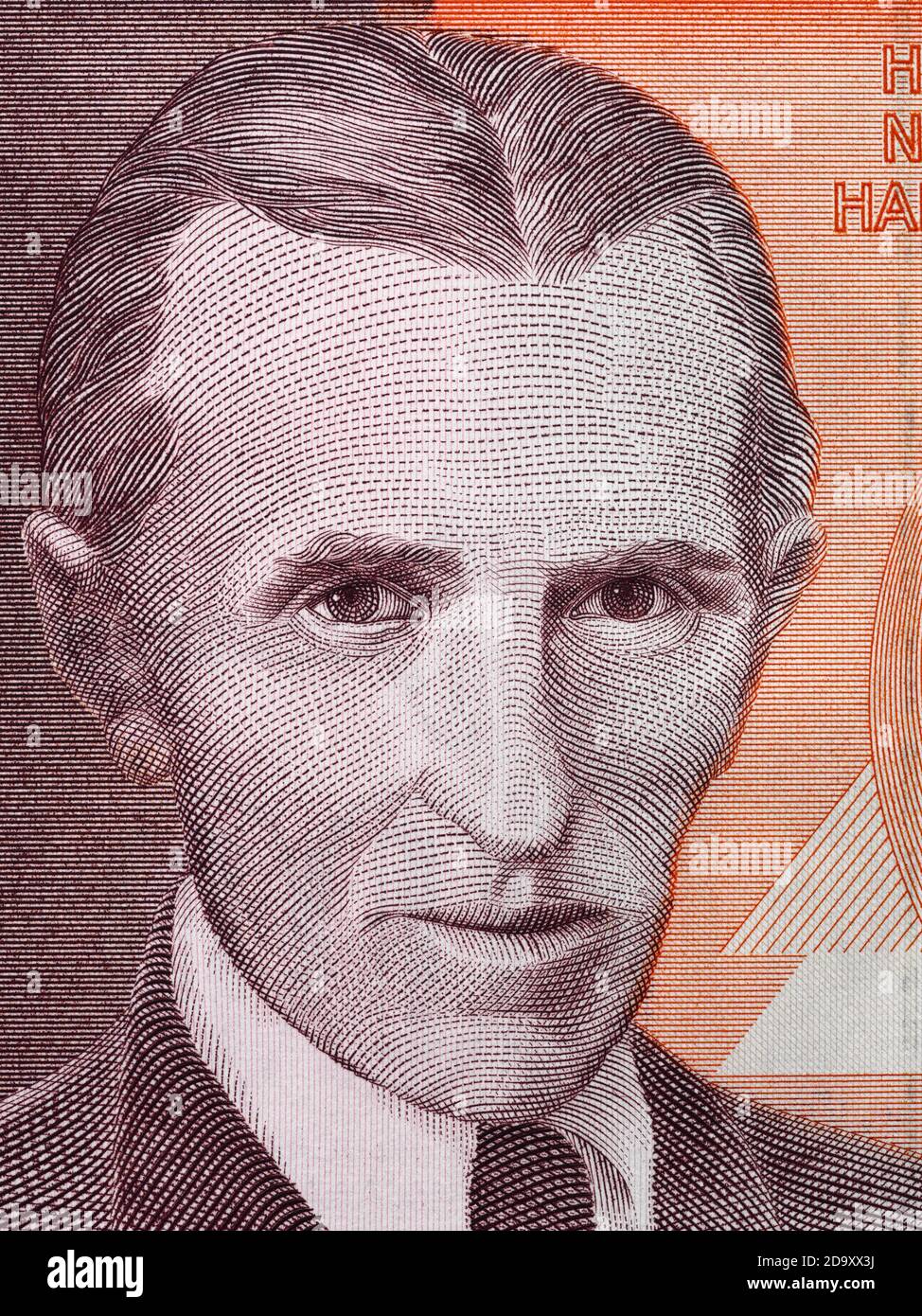 Nikola Tesla portrait on Yugoslavia 1000 dinars(1990) banknote close up ...
