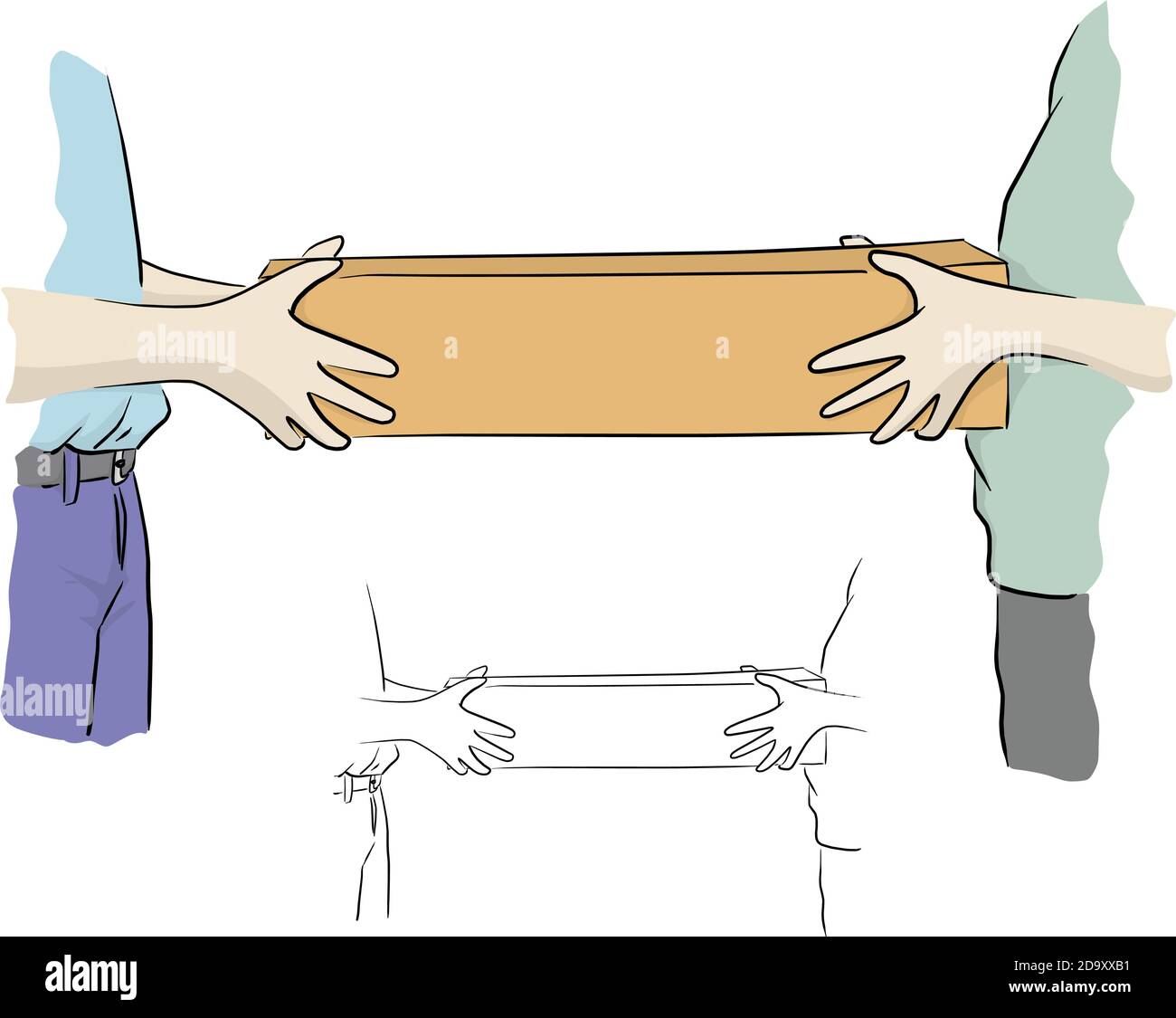 close-up hand of two people holding long box with copy space vector ...