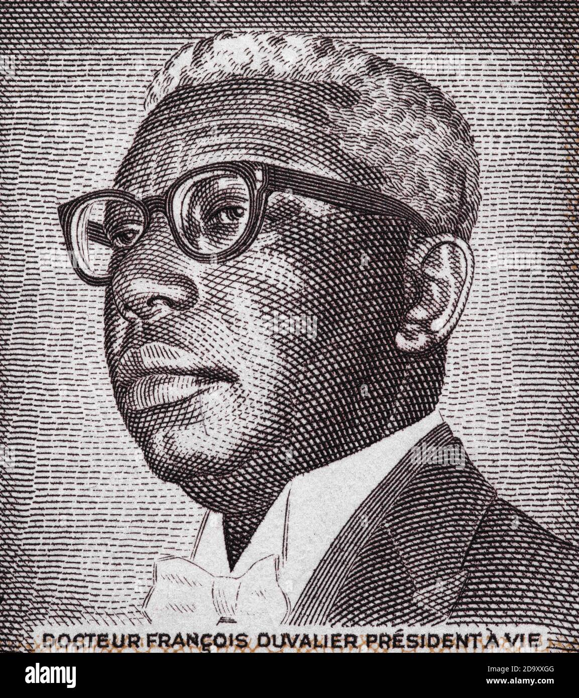 Francois Duvalier portrait on Haiti one gourde banknote closeup macro ...